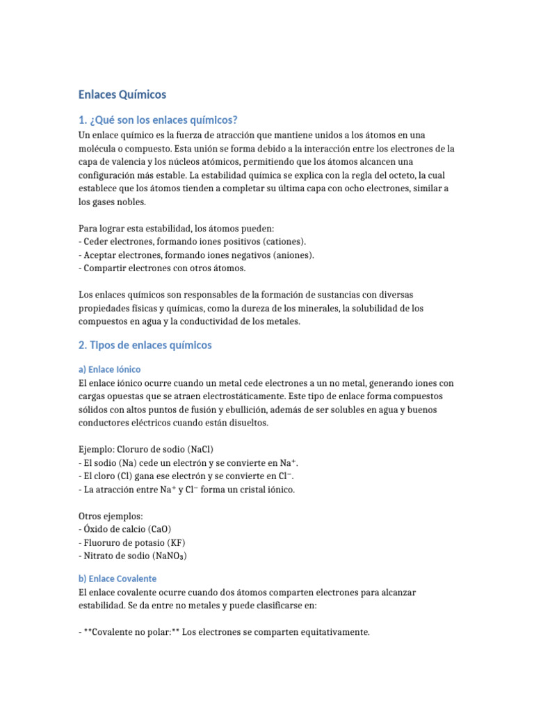 Tipos de Enlaces Químicos | PDF | Enlace químico | Enlace iónico
