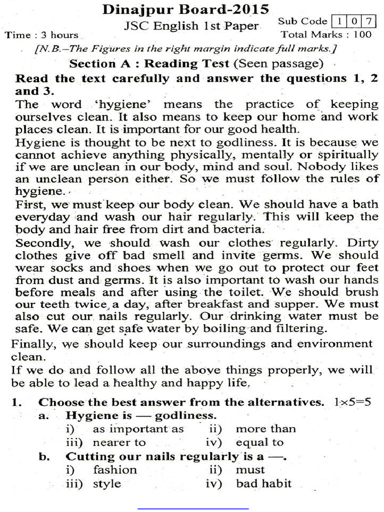 JSC English 1st Paper Questions 2015 | PDF