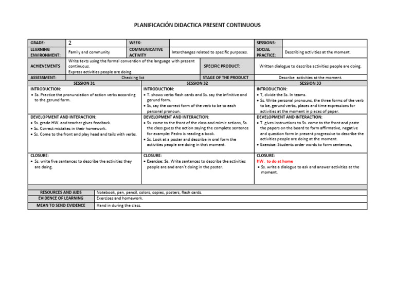 Lesson Plan - Present Continuous | PDF | Verb | Linguistics