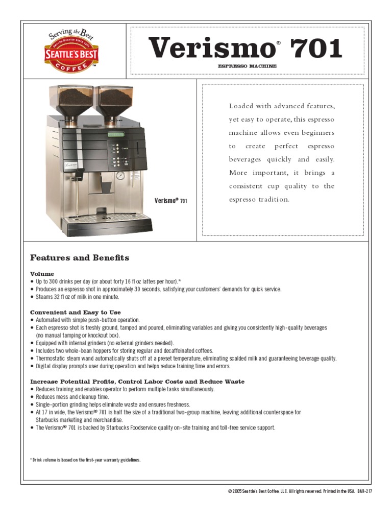 Verismo 701 SBC | PDF | Starbucks | Coffee