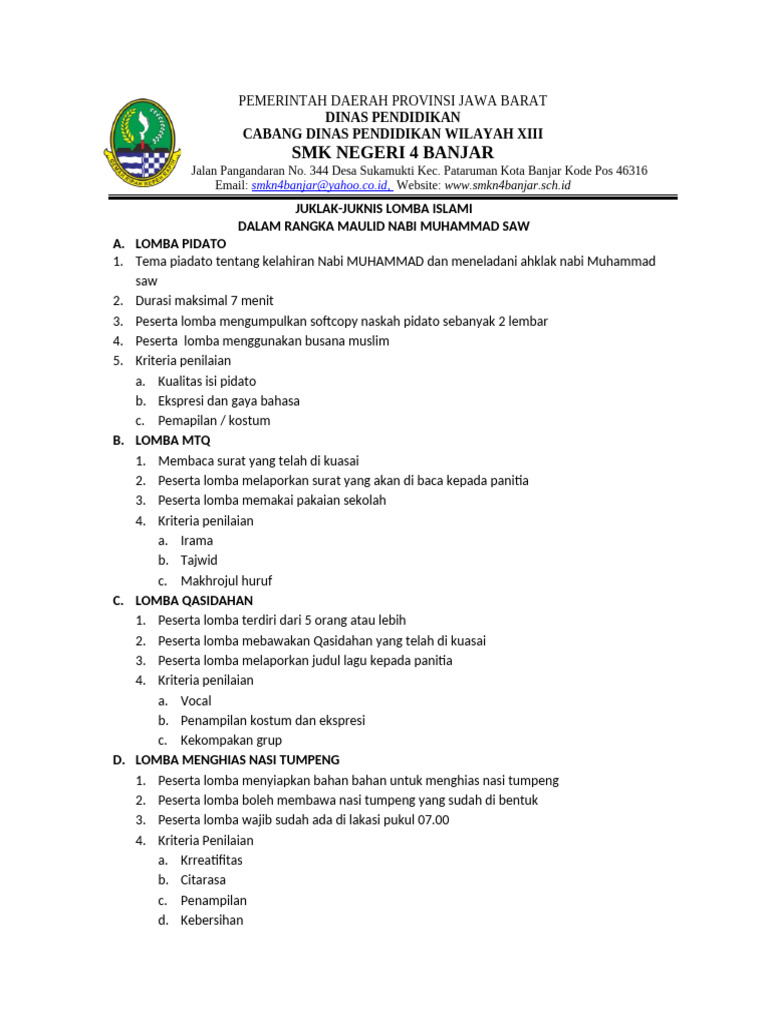 Juklak Lomba Islami Maulid Nabi 2023 | PDF
