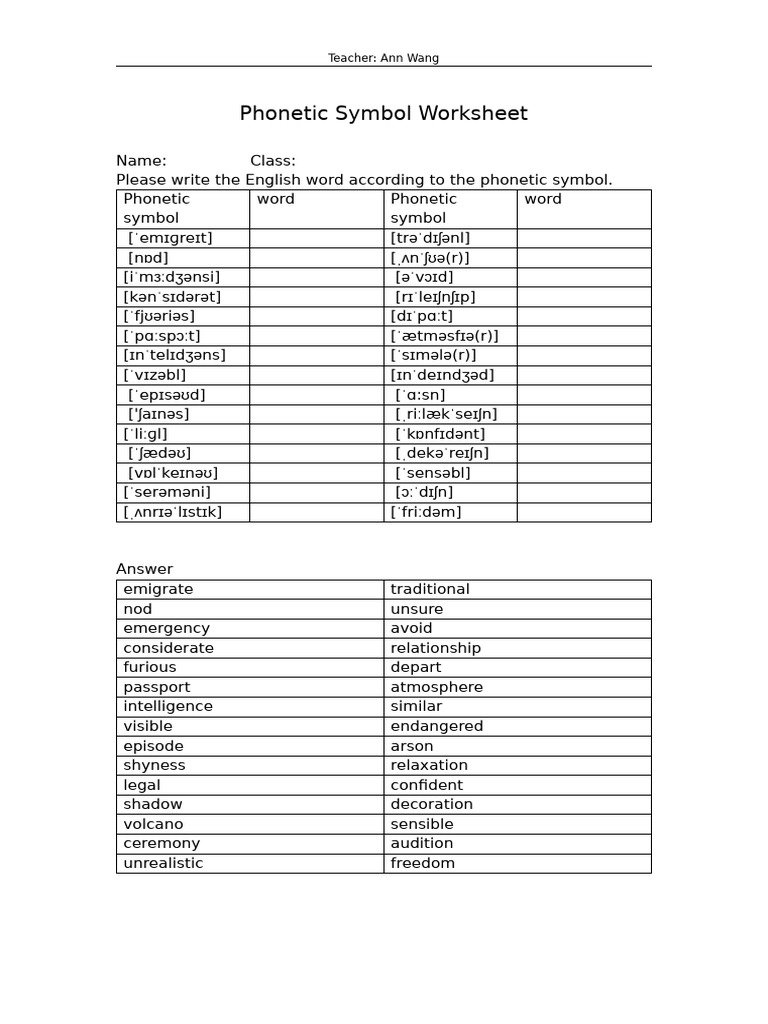 Phonetic Symbol Worksheet | PDF