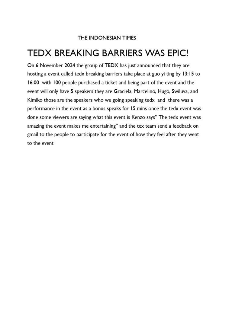TEDx Breaking Barriers News | PDF