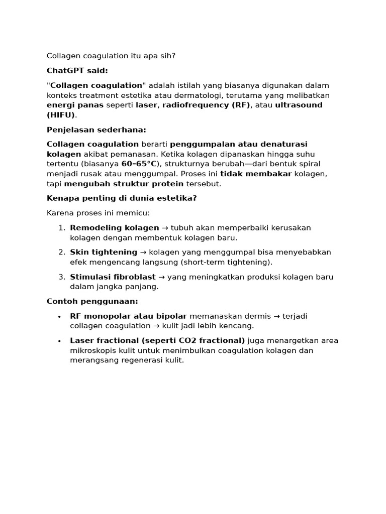 Pengertian Collagen Coagulation dalam Estetika | PDF