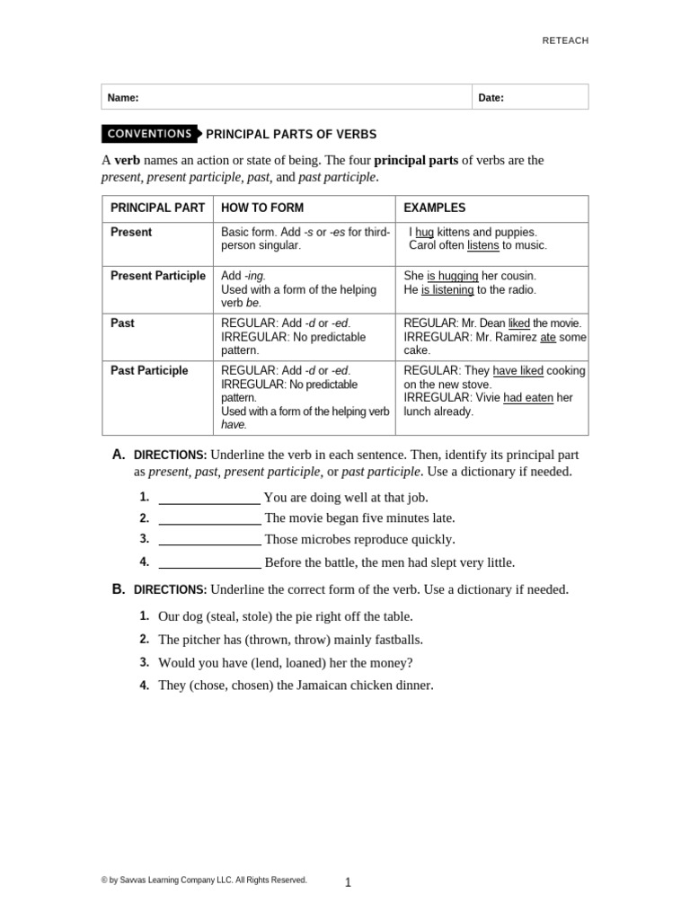 Four Principal Parts of Verbs Explained | PDF | Linguistics ...