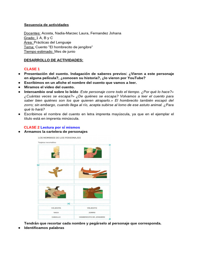 Actividades de Lenguaje: El Hombrecito de Jengibre | PDF