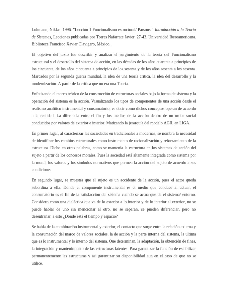 Reseña 1 Parson Teoria de Sistemas y de Accion | PDF | Sociedad | Teoría