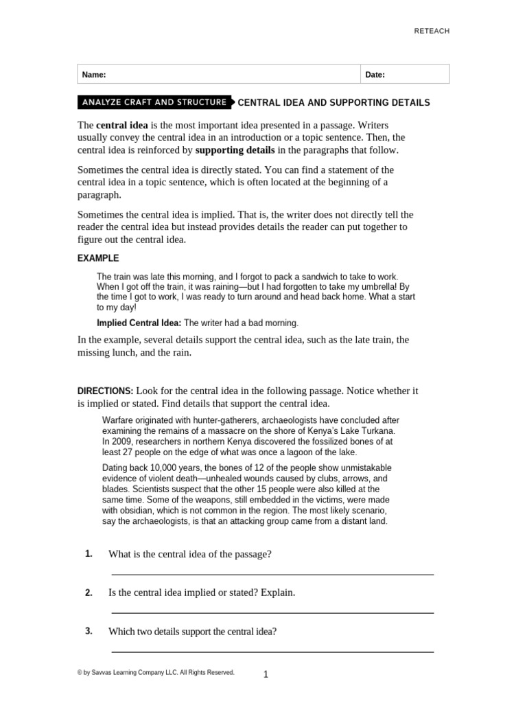 Central Idea and Supporting Details | PDF | Beaver | Earth Sciences