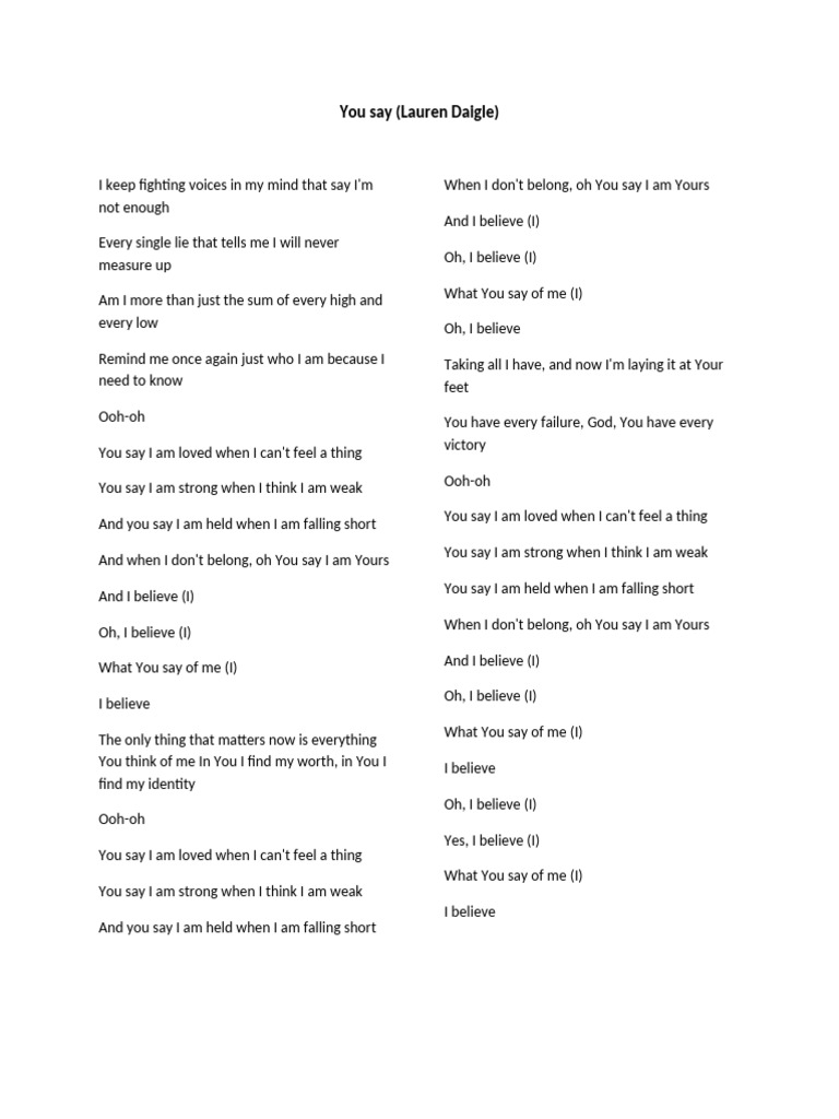 You Say (Lauren Daigle) | PDF