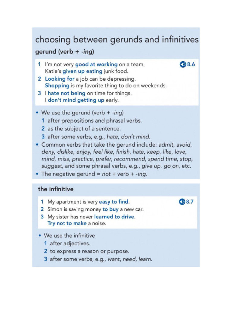 Ingles A2 Gerunds and Infinitives | PDF