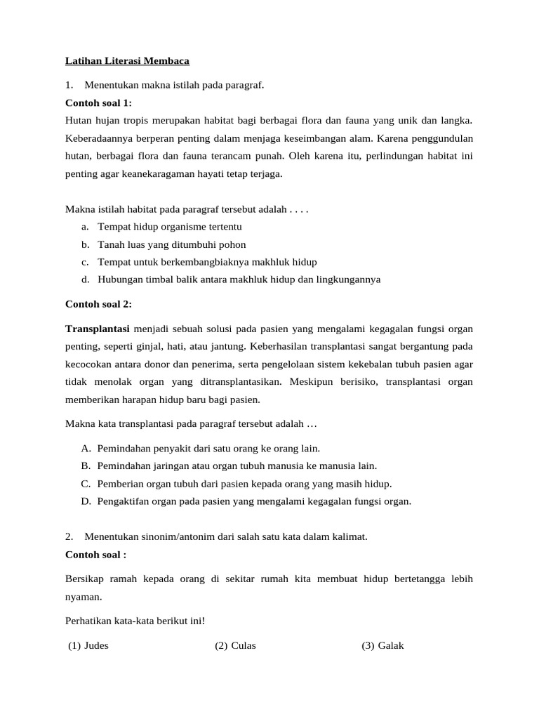 Latihan Literasi Membaca dan Pemahaman | PDF