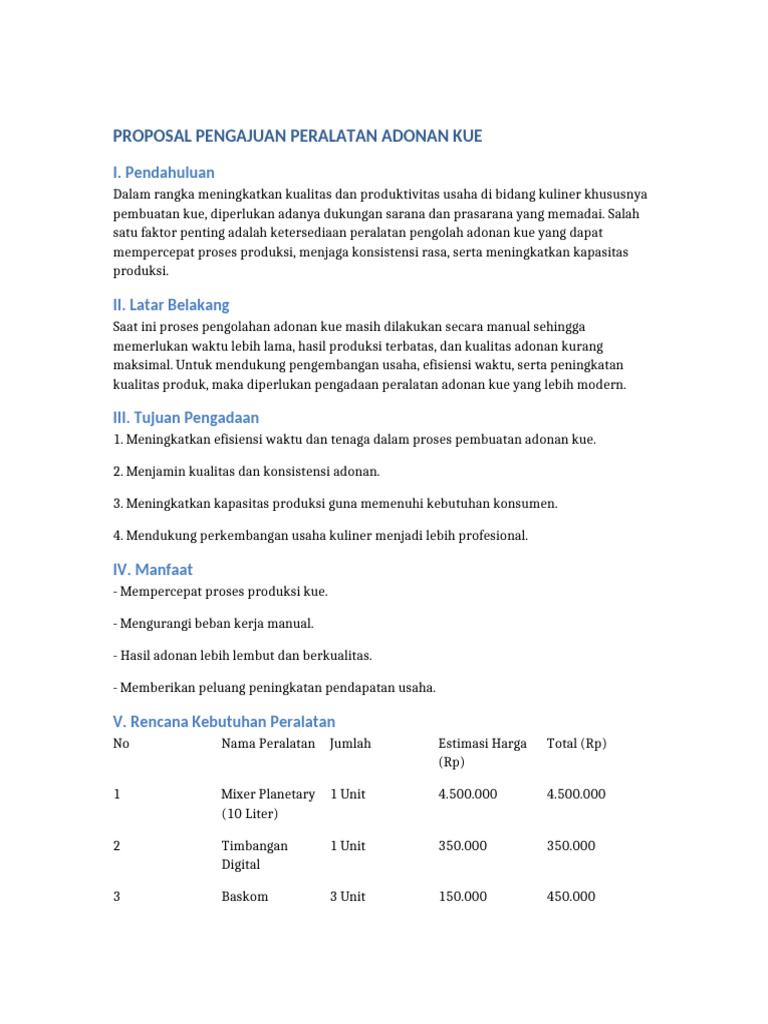 Proposal Pengajuan Peralatan Adonan Kue | PDF