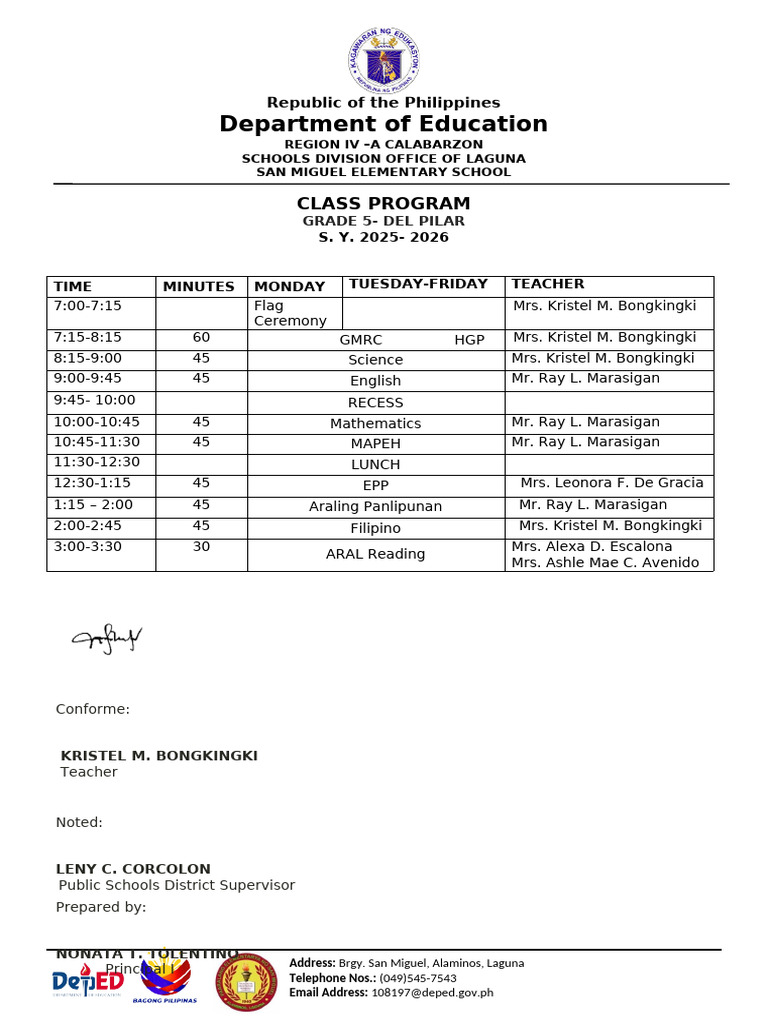 Grade 5 Class Program Overview | PDF | Southeast Asia | Asia