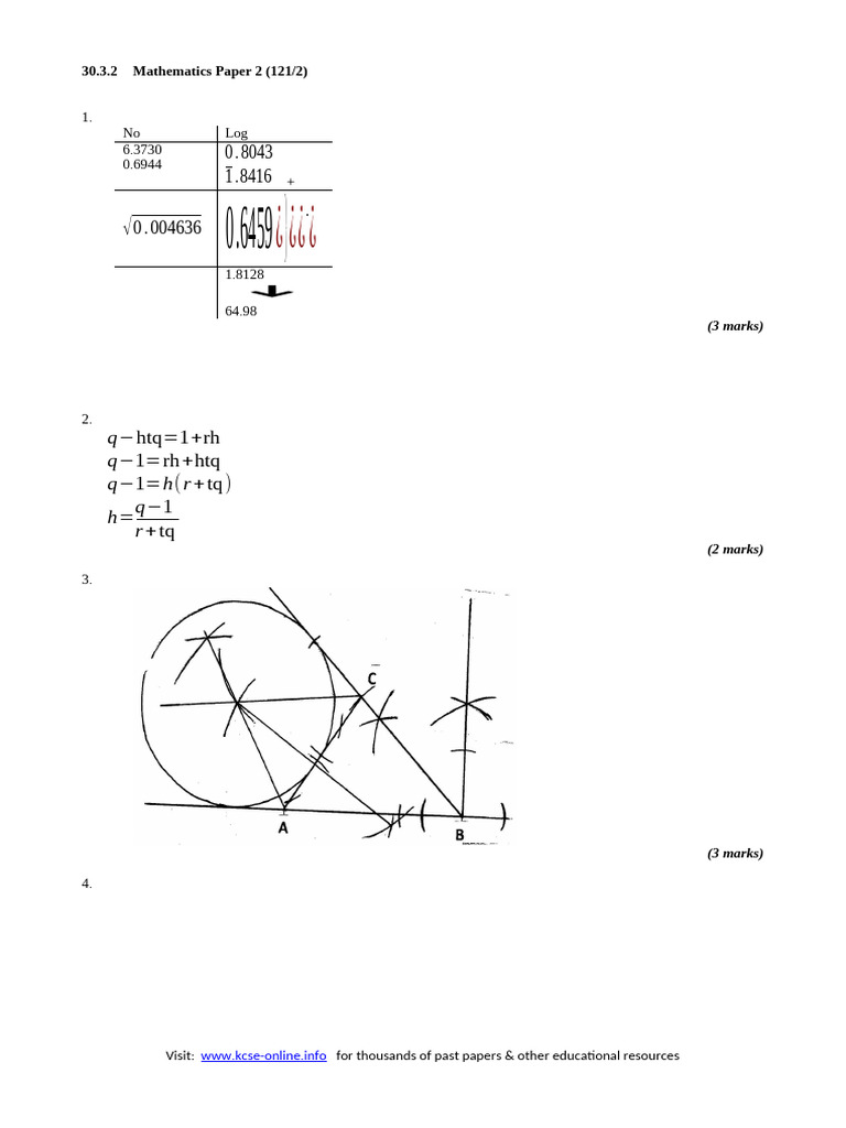 2008 Kcse Mathematics Paper 2 MS | PDF | Chess Theory | Chess Openings