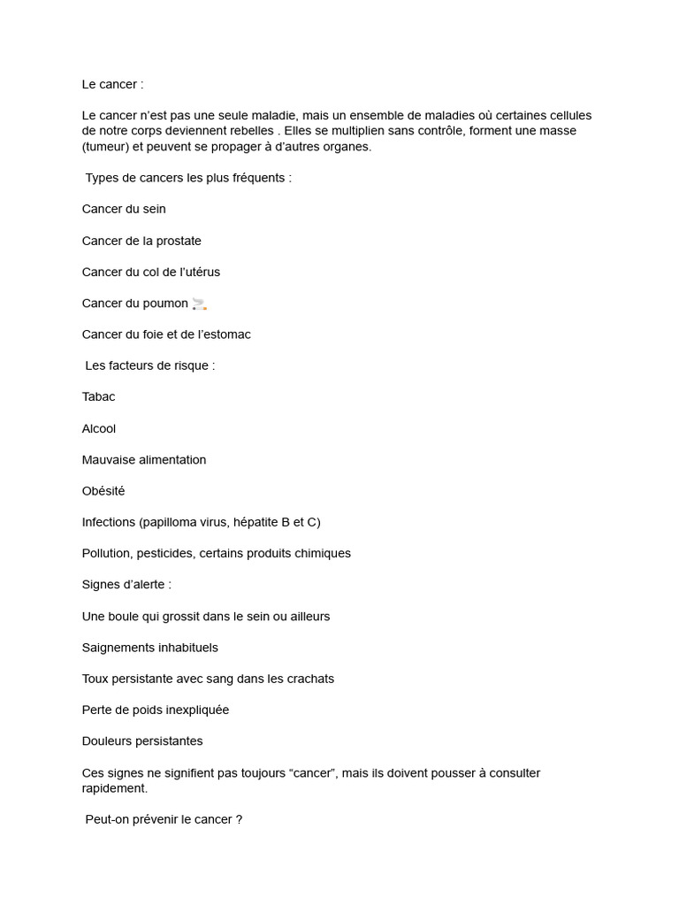 Comprendre le cancer : types, risques et traitements | PDF