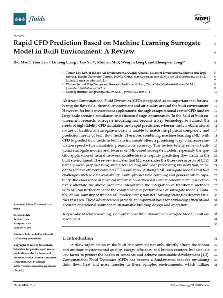 Fluids 3715460 Peer Review v1 | PDF | Machine Learning | Computational Fluid Dynamics