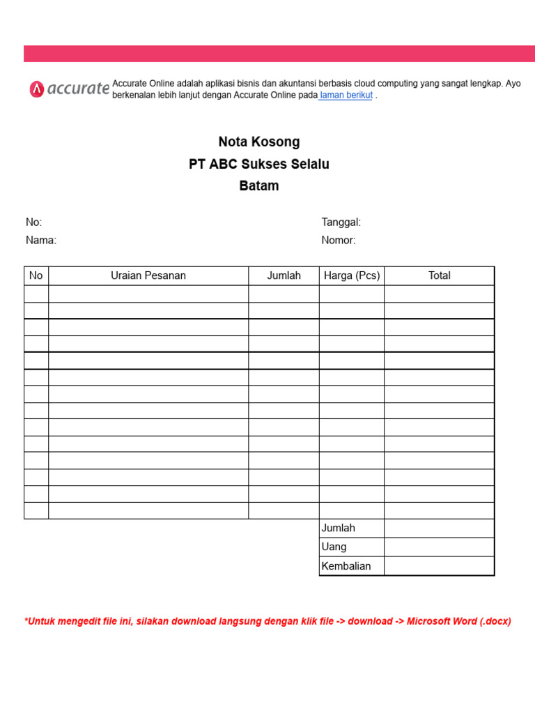 Template Nota Kosong untuk Bisnis | PDF