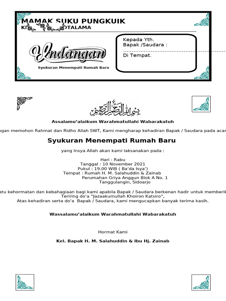 Undangan Syukuran Rumah Baru | PDF