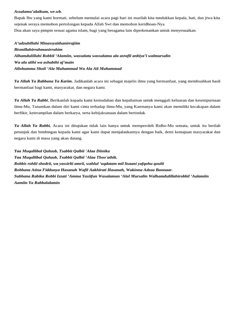 Doa Pembukaan Acara Bimtek | PDF