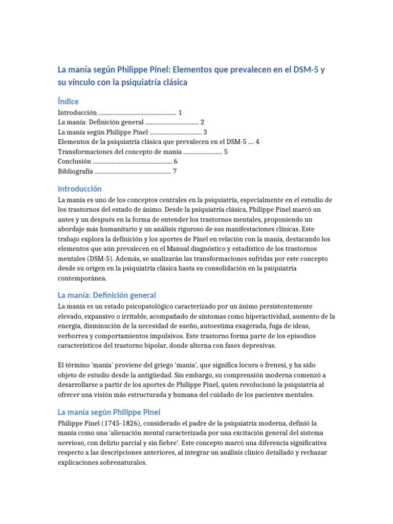 Manía y su evolución en psiquiatría moderna | PDF | Manía | Manual ...