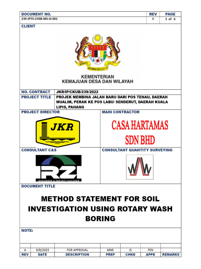 MS SI Using Rotary Wash Boring | PDF | Borehole | Rock (Geology)