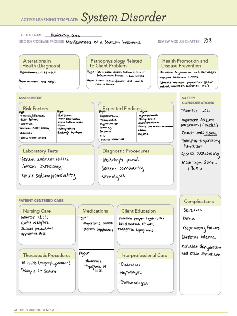 Sodium Imbalance Management Template | PDF | Clinical Medicine ...