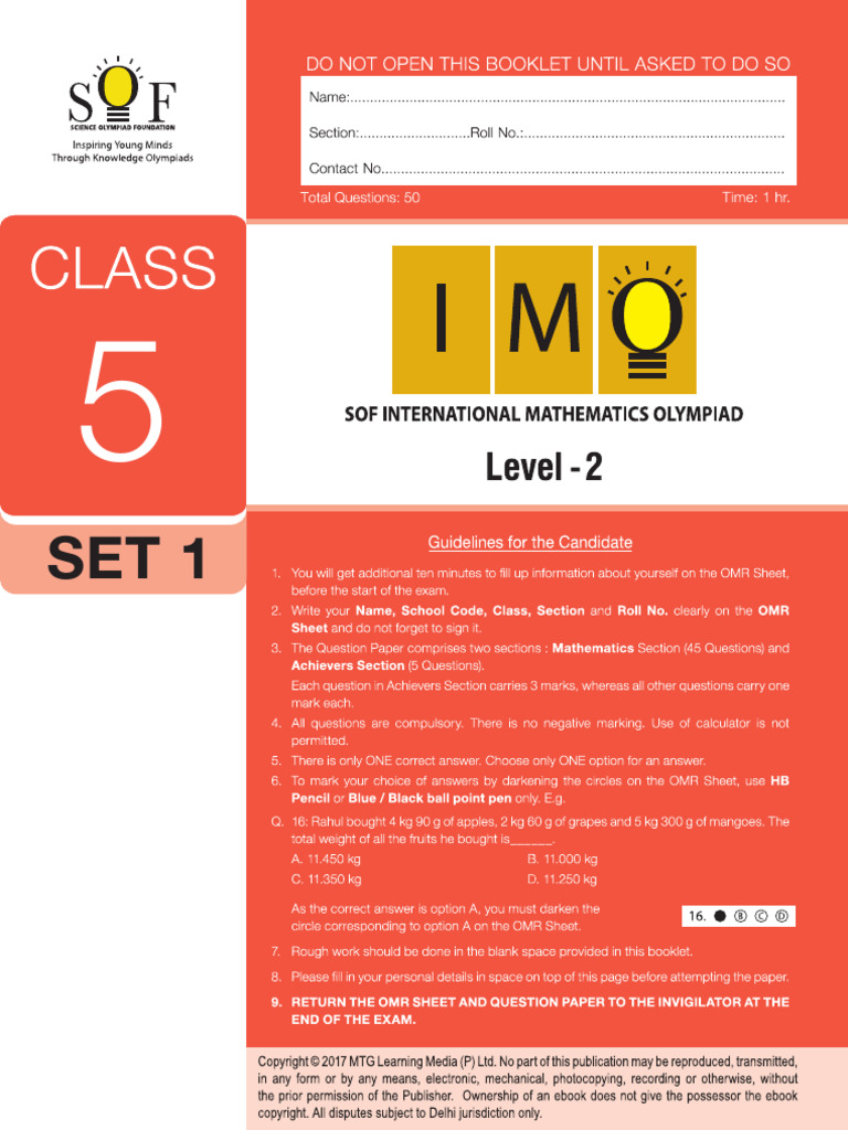Class 5 Level 2 Mathematics Questions | PDF | Rectangle | Angle