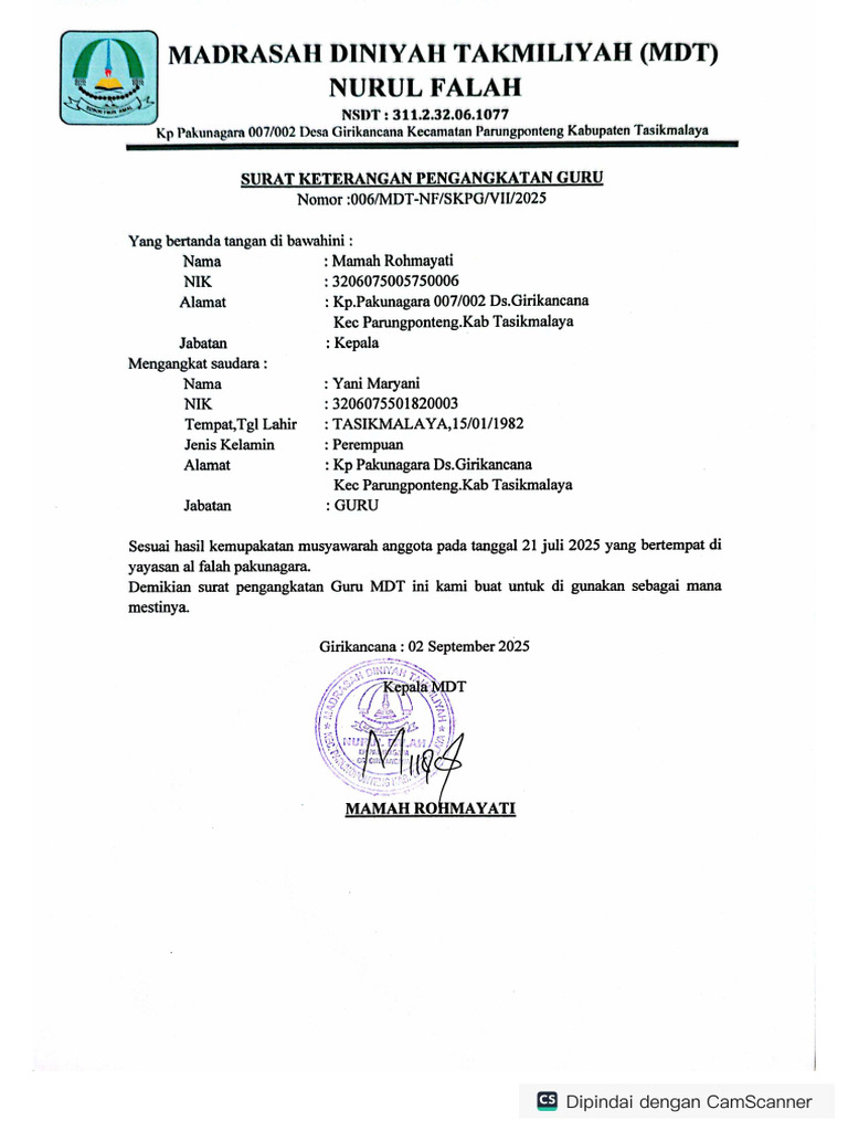 SK Pengangkatan Yani | PDF