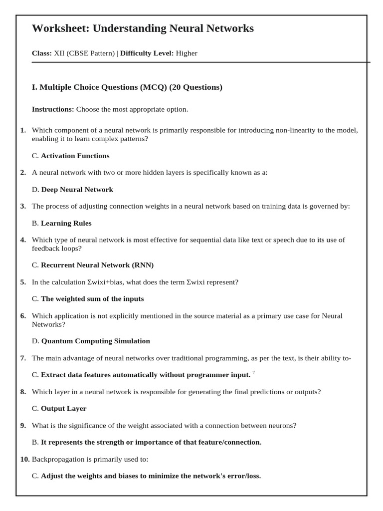 Answer Key Deep Nural Netwrok Unit 6 | PDF | Deep Learning | Algorithms