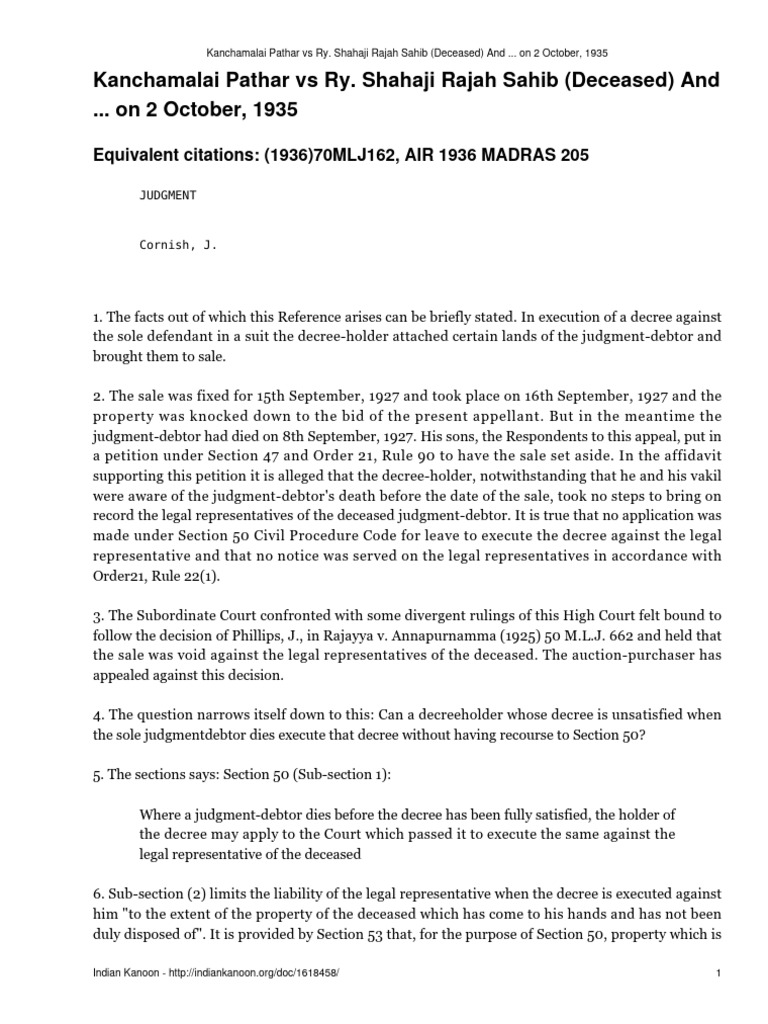 Kanchamalai Pathar Vs Ry Shahaji Rajah Sahib Deceased | PDF ...