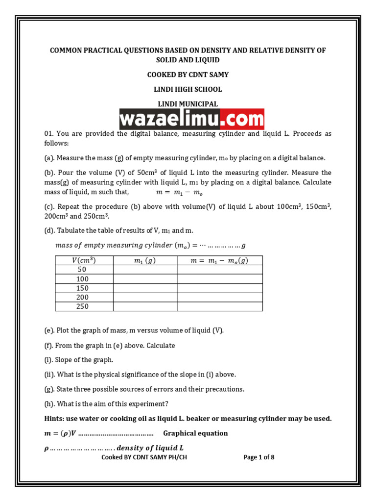 Ative Density of Liquid and Solid Practicals Documentary-2 | PDF ...
