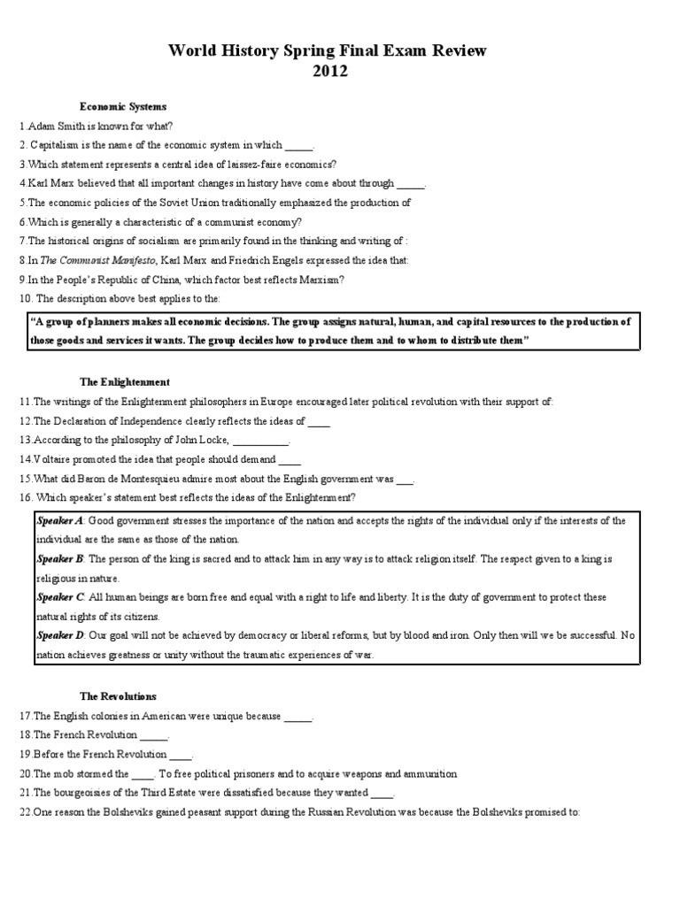 World History Spring Exam Review 2012 | PDF | Soviet Union | World Politics