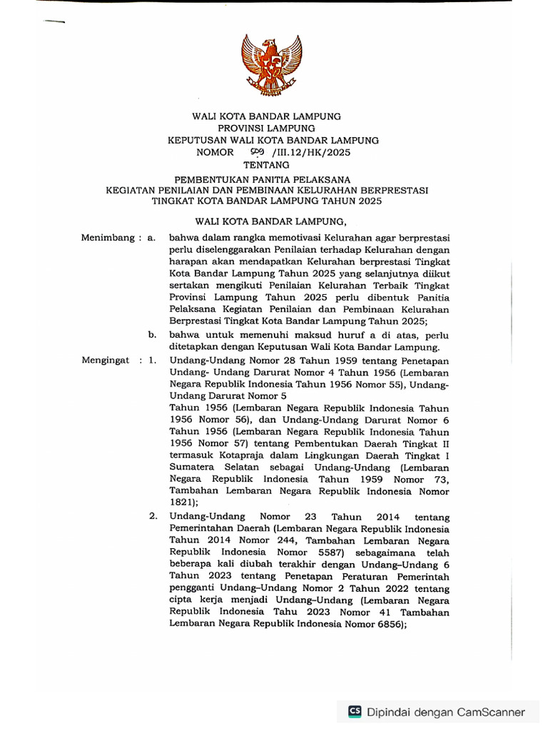 3 SK Pembentukan Panitia Pelaksana Kegiatan Penilaian Dan Pembinaan Kelurahan Berprestasi ...