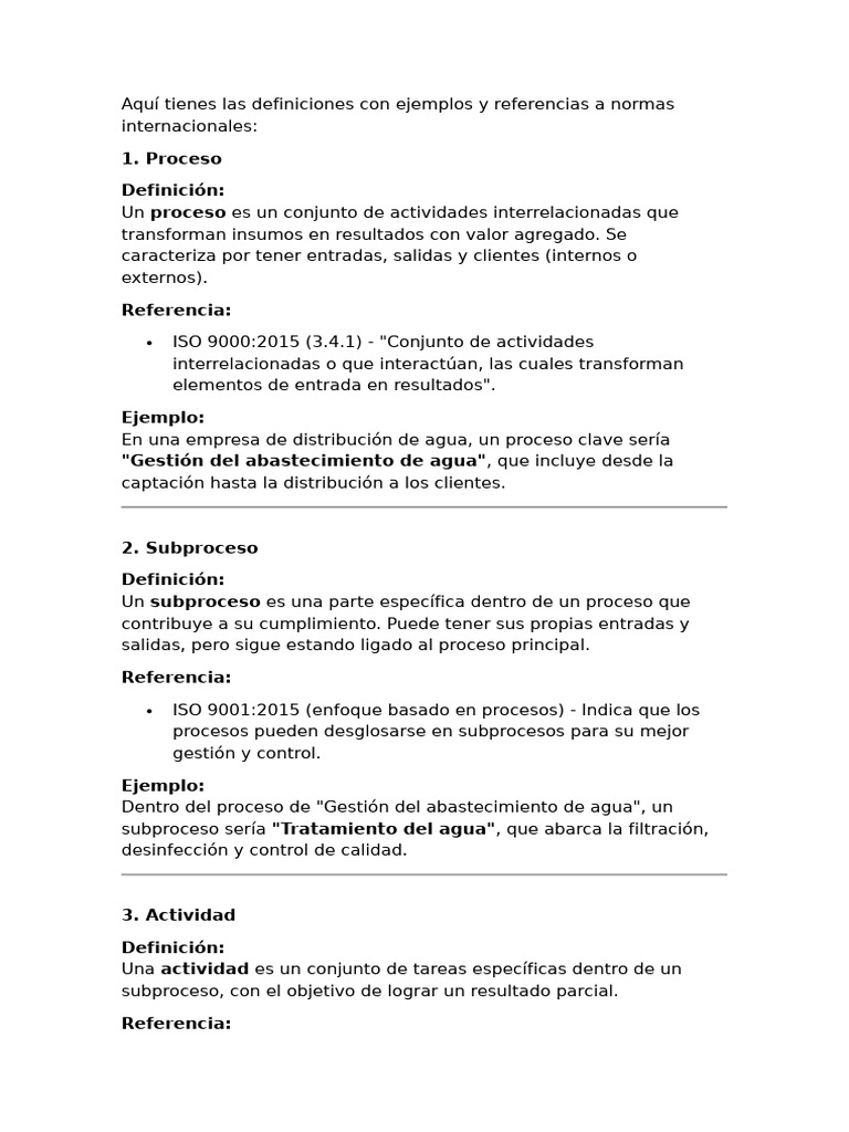 Definiciones de Proceso y Gestión de Calidad | PDF | Agua | Sistema de ...