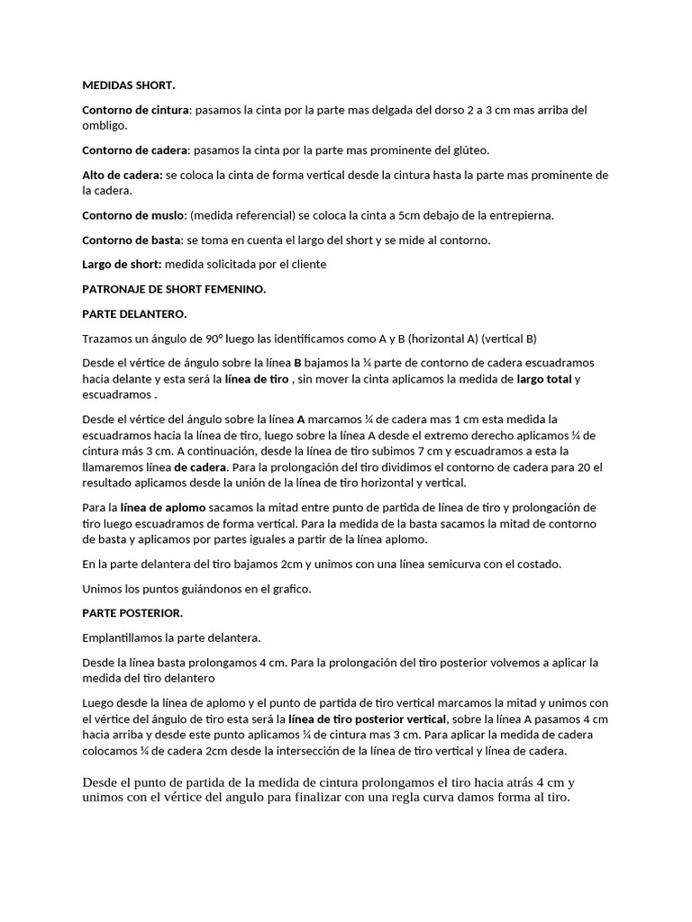 Guía de Medidas y Patronaje de Shorts | PDF