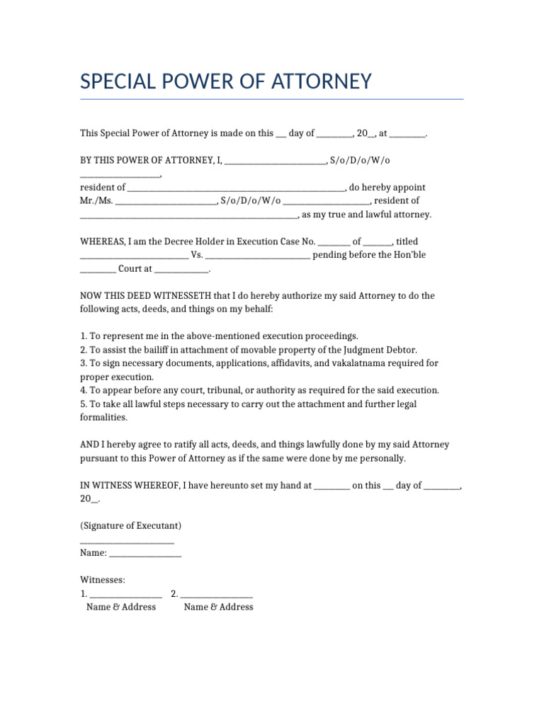 Special Power of Attorney Execution Attachment | PDF