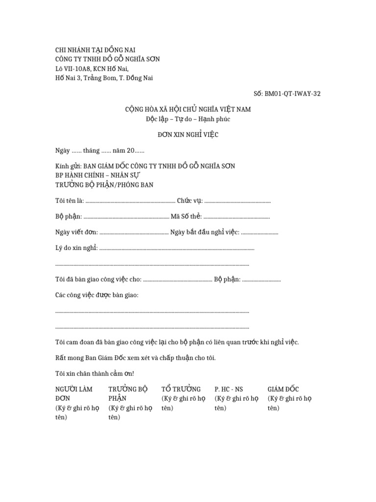 Don Xin Nghi Viec | PDF