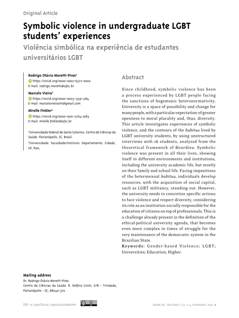 Symbolic Violence in LGBT Students' Lives | PDF | Heterosexuality | Gender