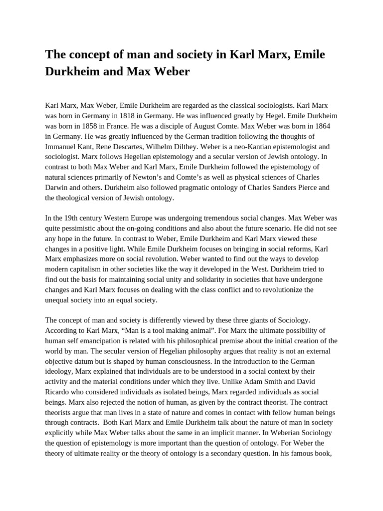 Classical Sociologists on Man and Society | PDF | Max Weber | Émile ...