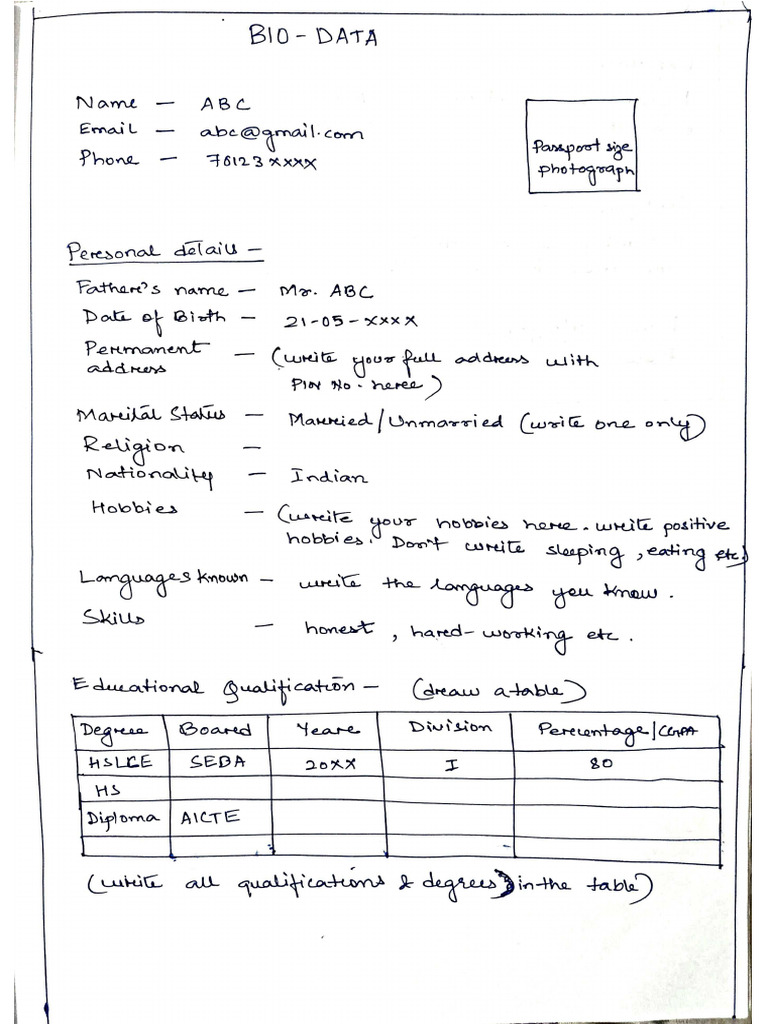 Bio Data Sample | PDF