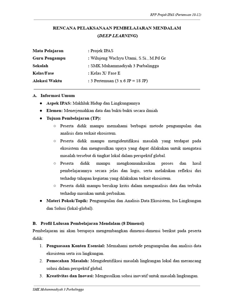 RPP Projek IPAS: Pembelajaran Ekosistem | PDF