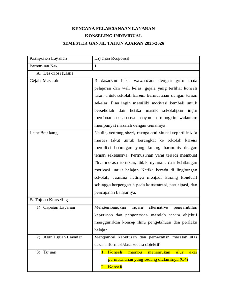 RPL Konseling Individual | PDF