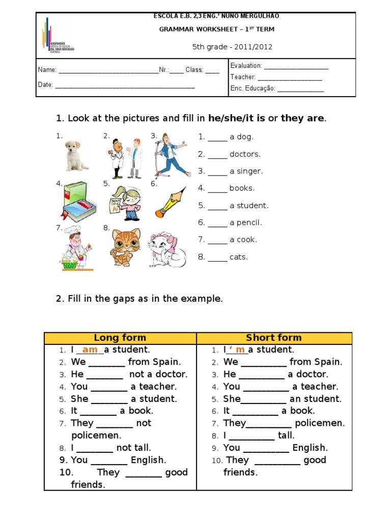 The Verb To Be Grammar Evaluation Worksheet | PDF | Wellness