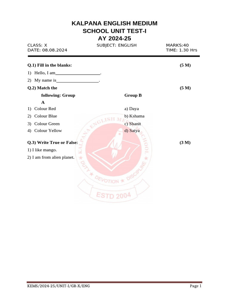 Question Paper Template | PDF