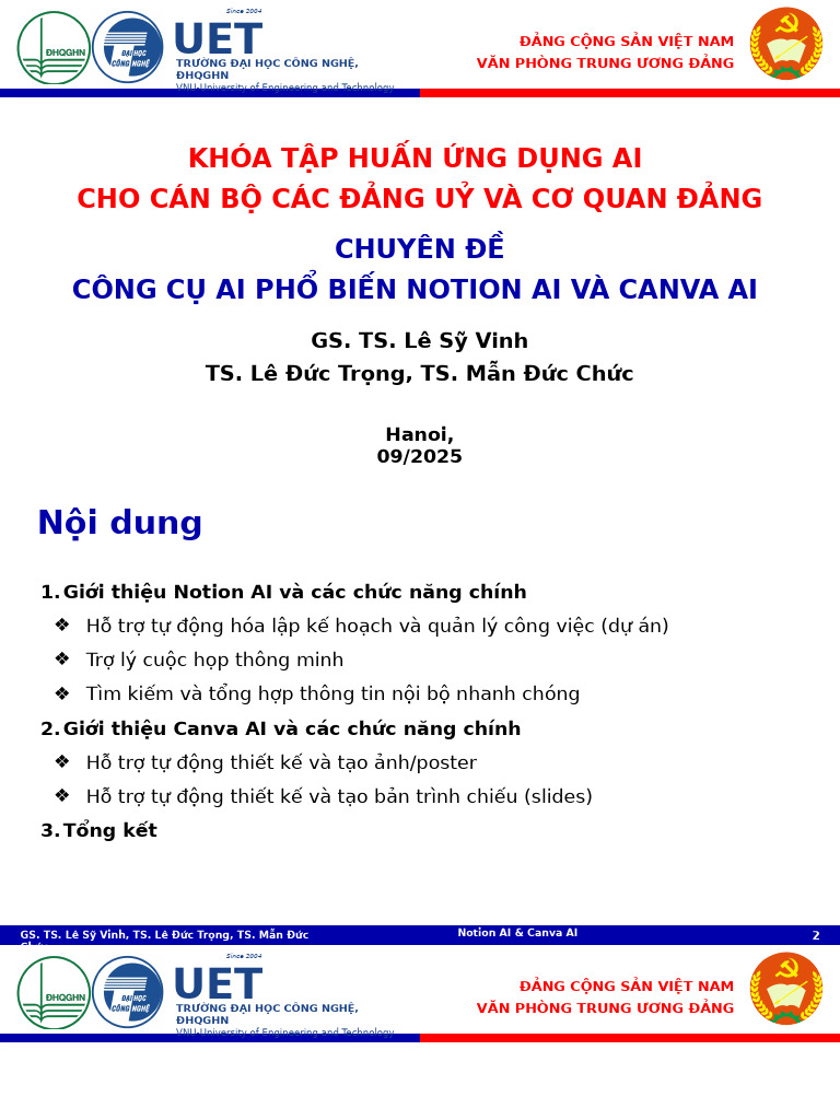 VNU-UET - Ung Dung AI VPTWĐ - Gioi Thieu Notion&Canva - v0.4 | PDF