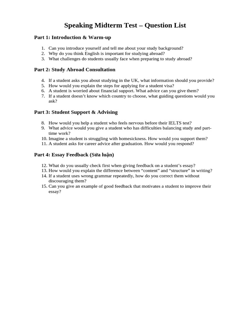 Speaking Midterm Test | PDF