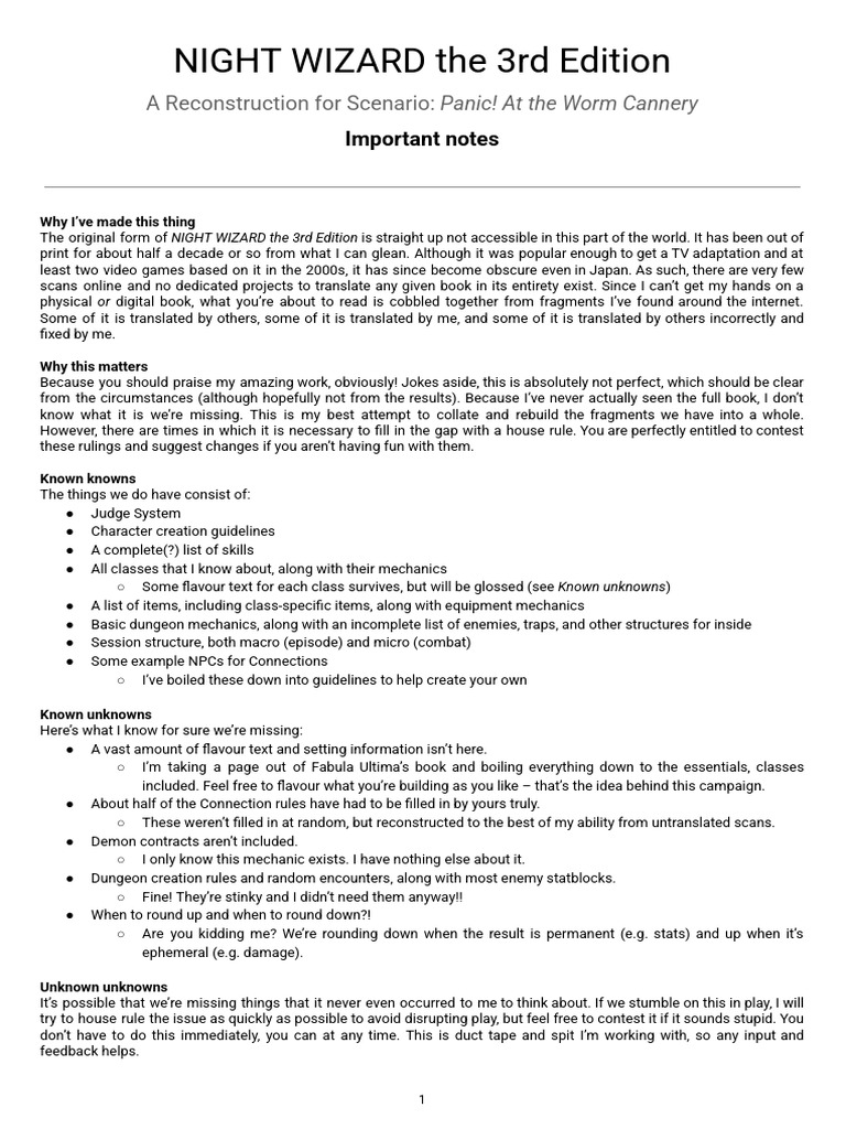 Night Wizard 3E Recon Full-Ish | PDF | Role Playing Games | Tabletop Games
