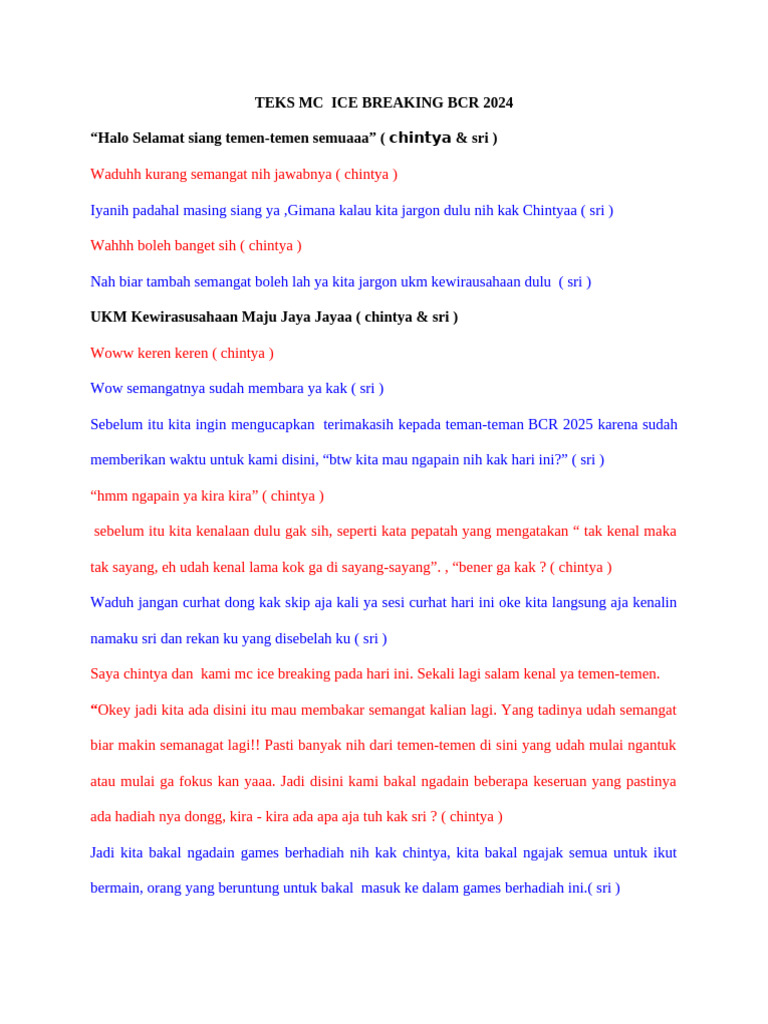 MC Ice Breaking BCR 2024 | PDF