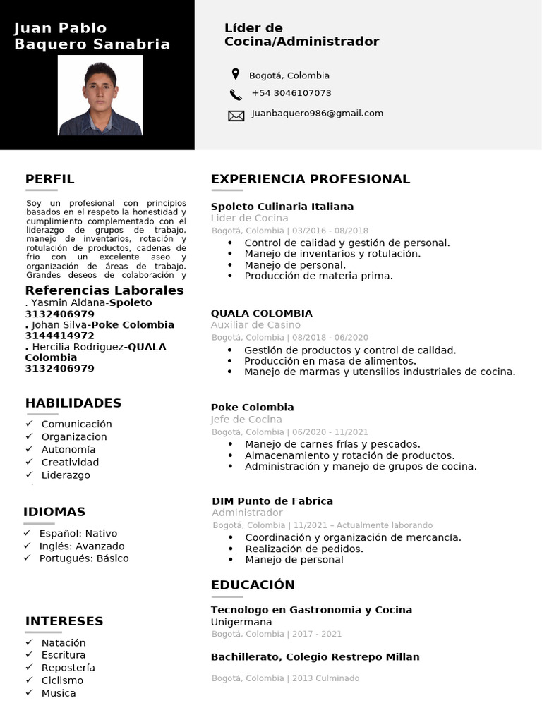 CV Juan Pablo Baquero Sanabria | PDF | Colombia | Business