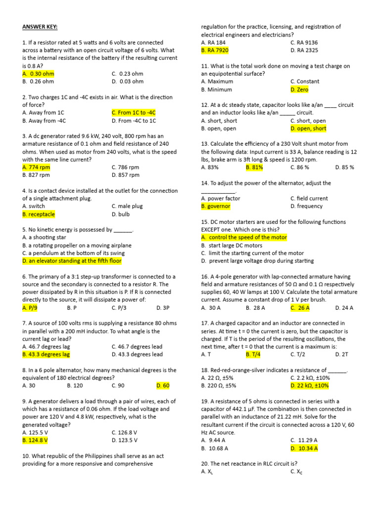 AK01 Practice Test Answer Key | PDF | Series And Parallel Circuits ...